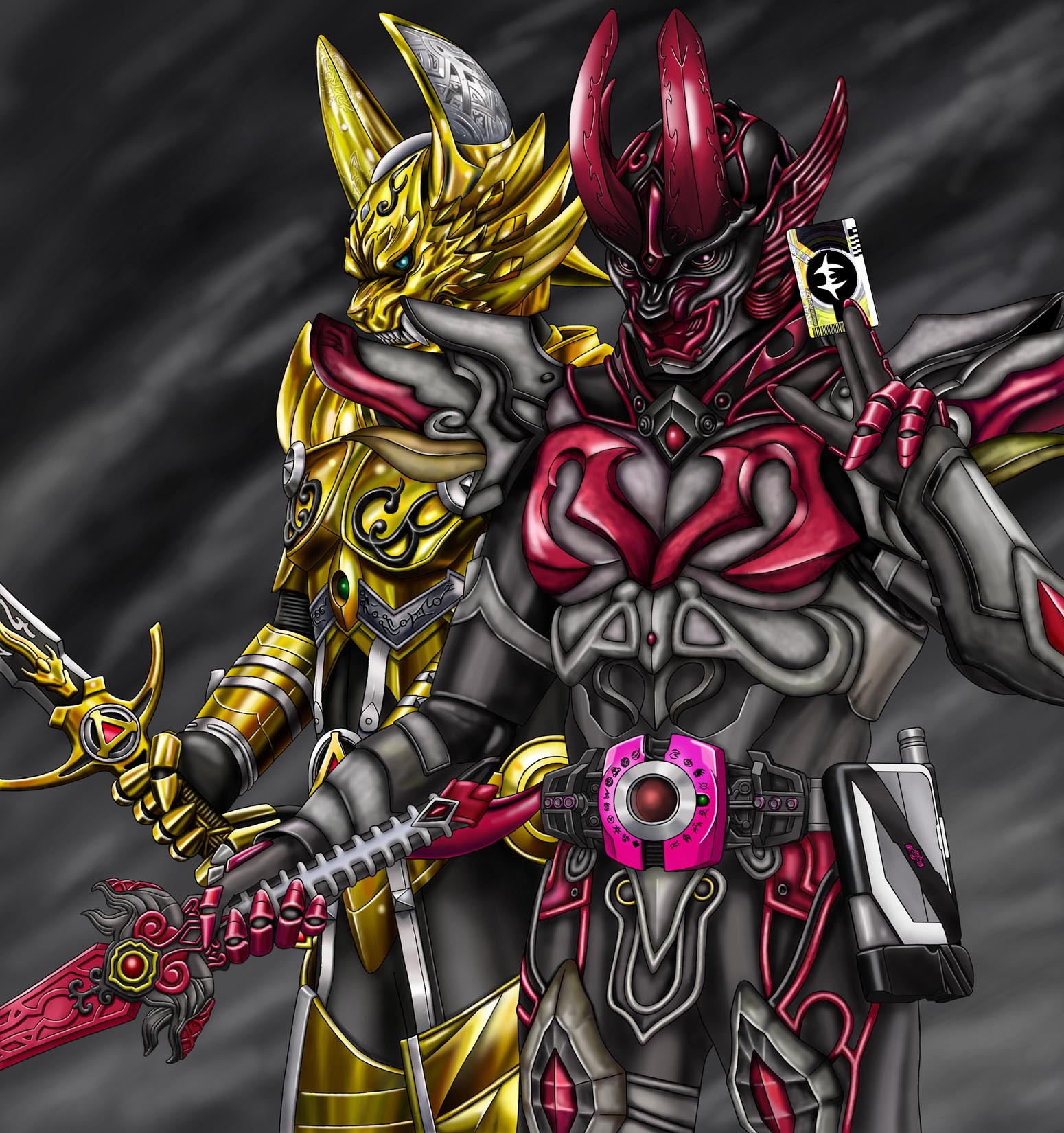 Safebooru - 2boys armor belt card character request copyright request ...