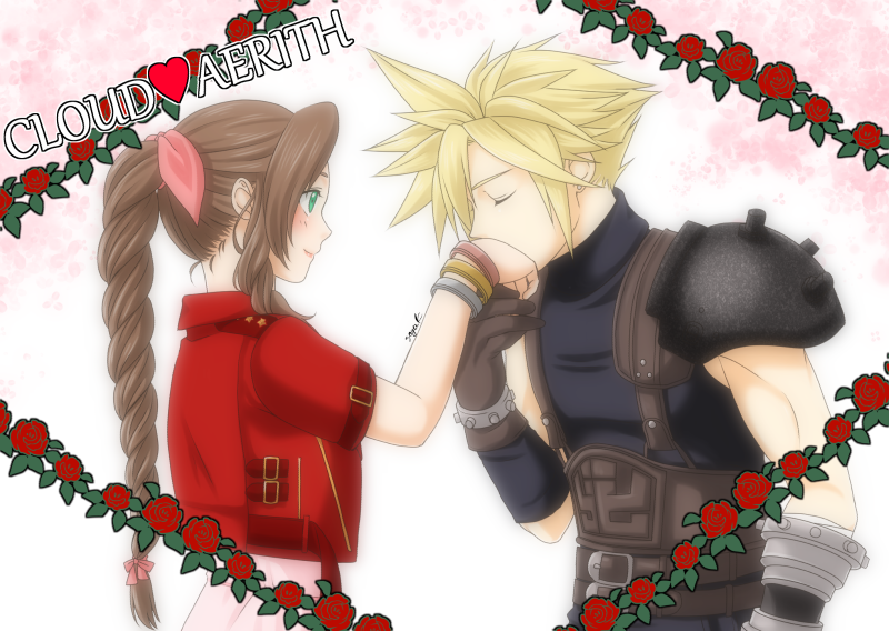 Safebooru - 1boy 1girl aerith gainsborough blonde hair blush brown hair cloud strife final ...