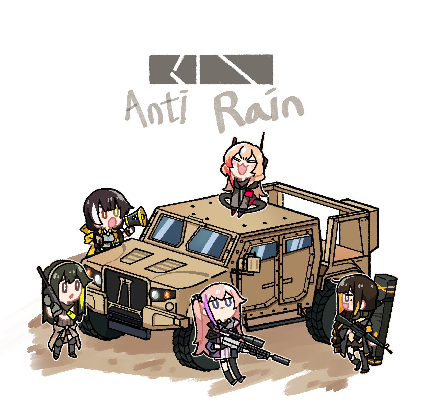 Safebooru - 5girls anti-rain (girls frontline) ar-15 assault rifle ...