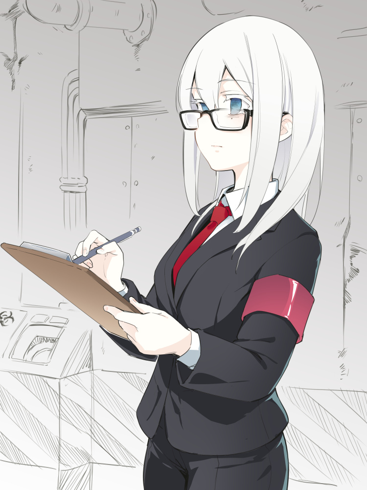 Safebooru - 1girl asutora asutora-chan black-framed eyewear black jacket black pants blazer blue ...