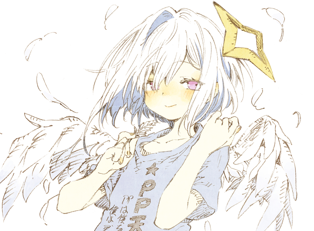 Safebooru - 1girl abara heiki alternate costume amane kanata angel wings blue hair blue shirt ...