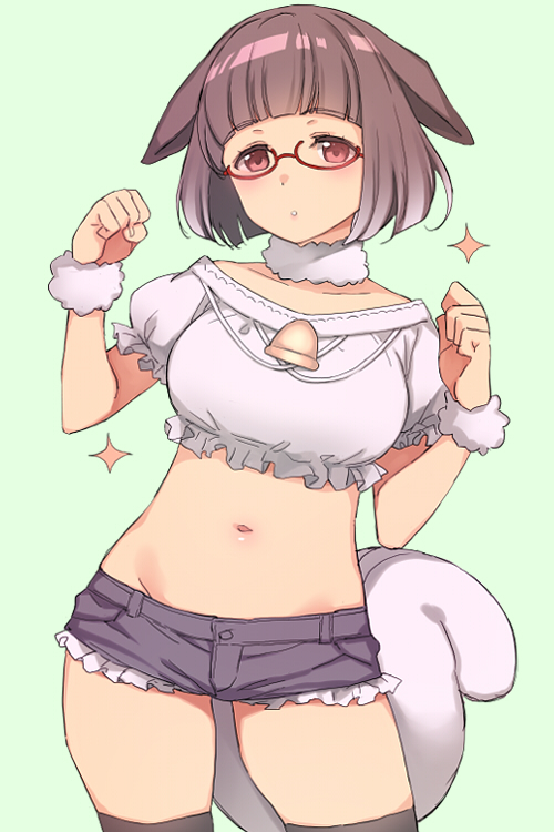 Safebooru - 1girl :o animal ears bangs black hair black shorts blunt bangs bob cut brown hair ...