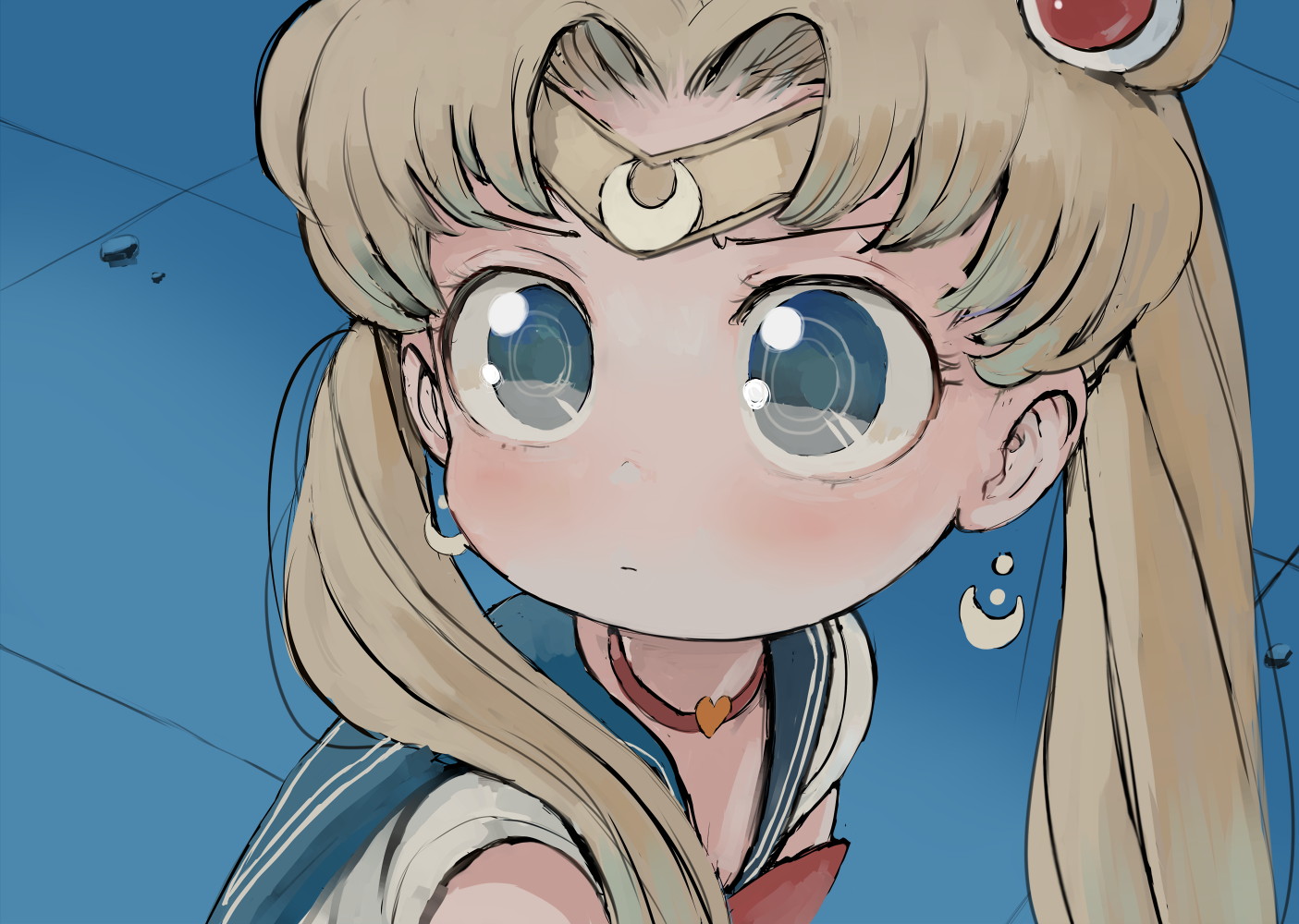 Safebooru - 1girl bangs bishoujo senshi sailor moon blonde hair blue background blue eyes blue ...
