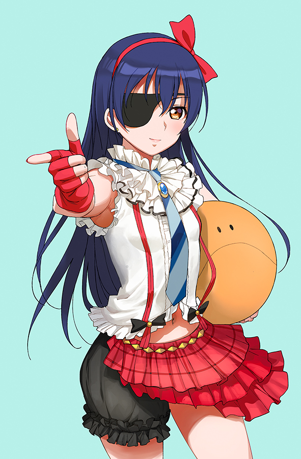 Safebooru - 1girl a1 aqua background armpit peek asymmetrical legwear bangs black bloomers black ...