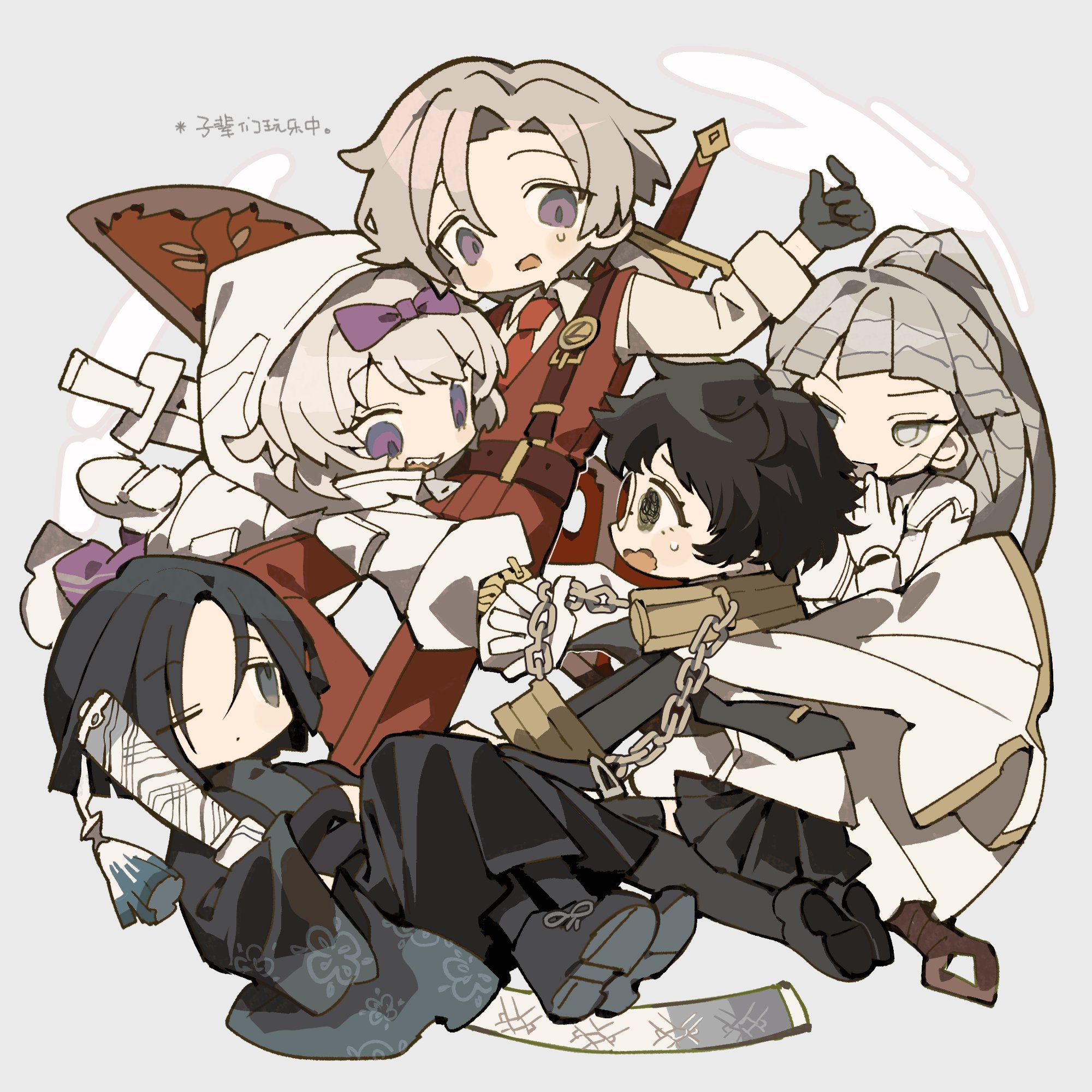 Safebooru - 2boys 3girls albina (project moon) android black gloves ...