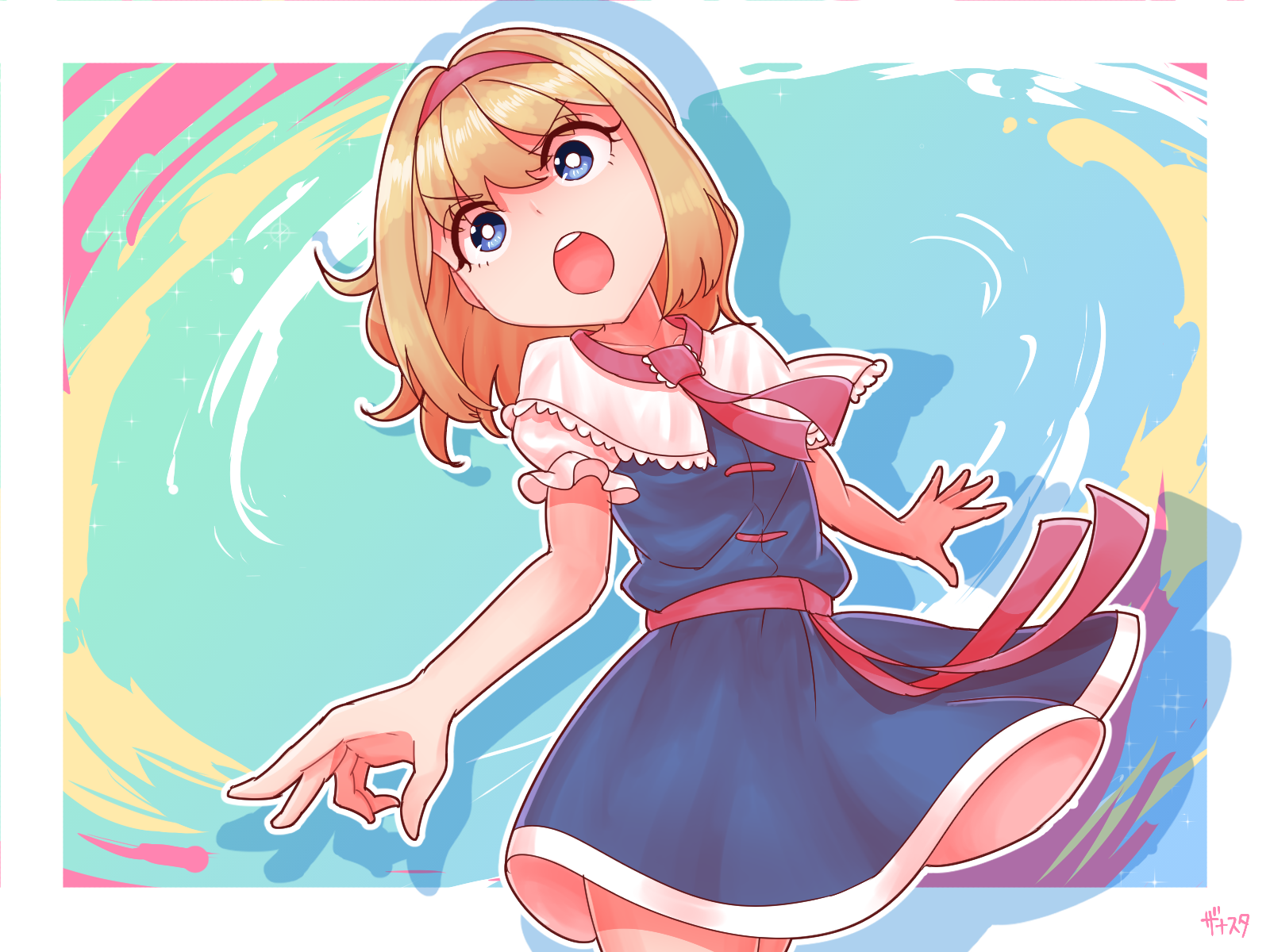 Safebooru - >:o 1girl alice margatroid angry ascot bangs bare legs blonde hair blue dress blue ...