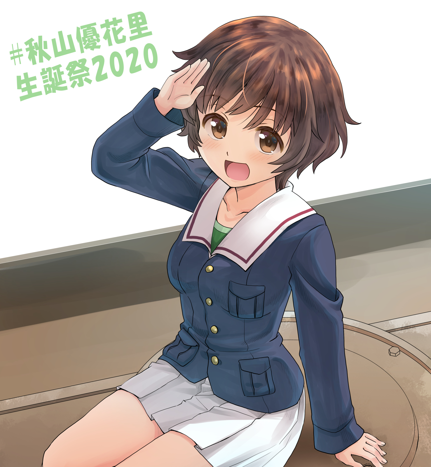 Safebooru - 1girl akiyama yukari blush stickers brown eyes brown hair commentary request girls ...