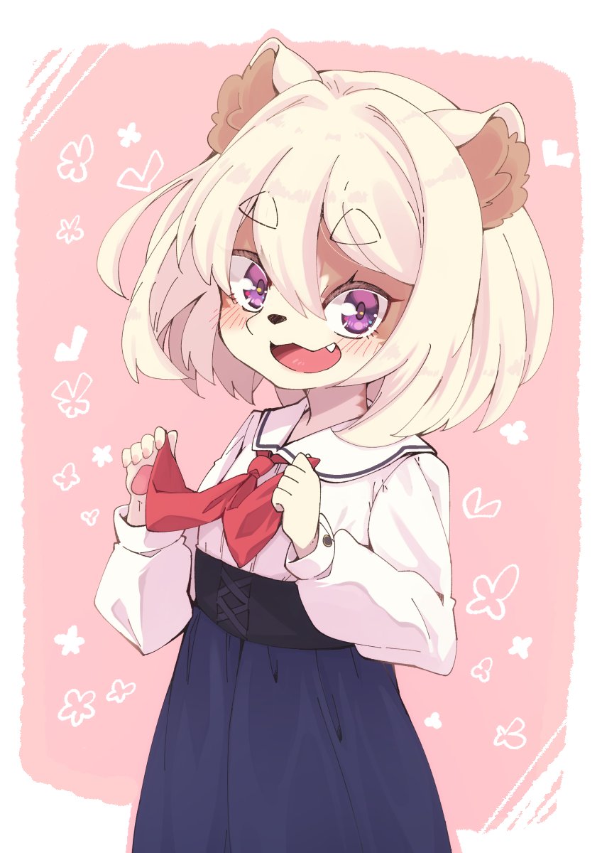 Safebooru - 1girl animal ear fluff animal ears blonde hair blue skirt dog ears fang furry hair ...