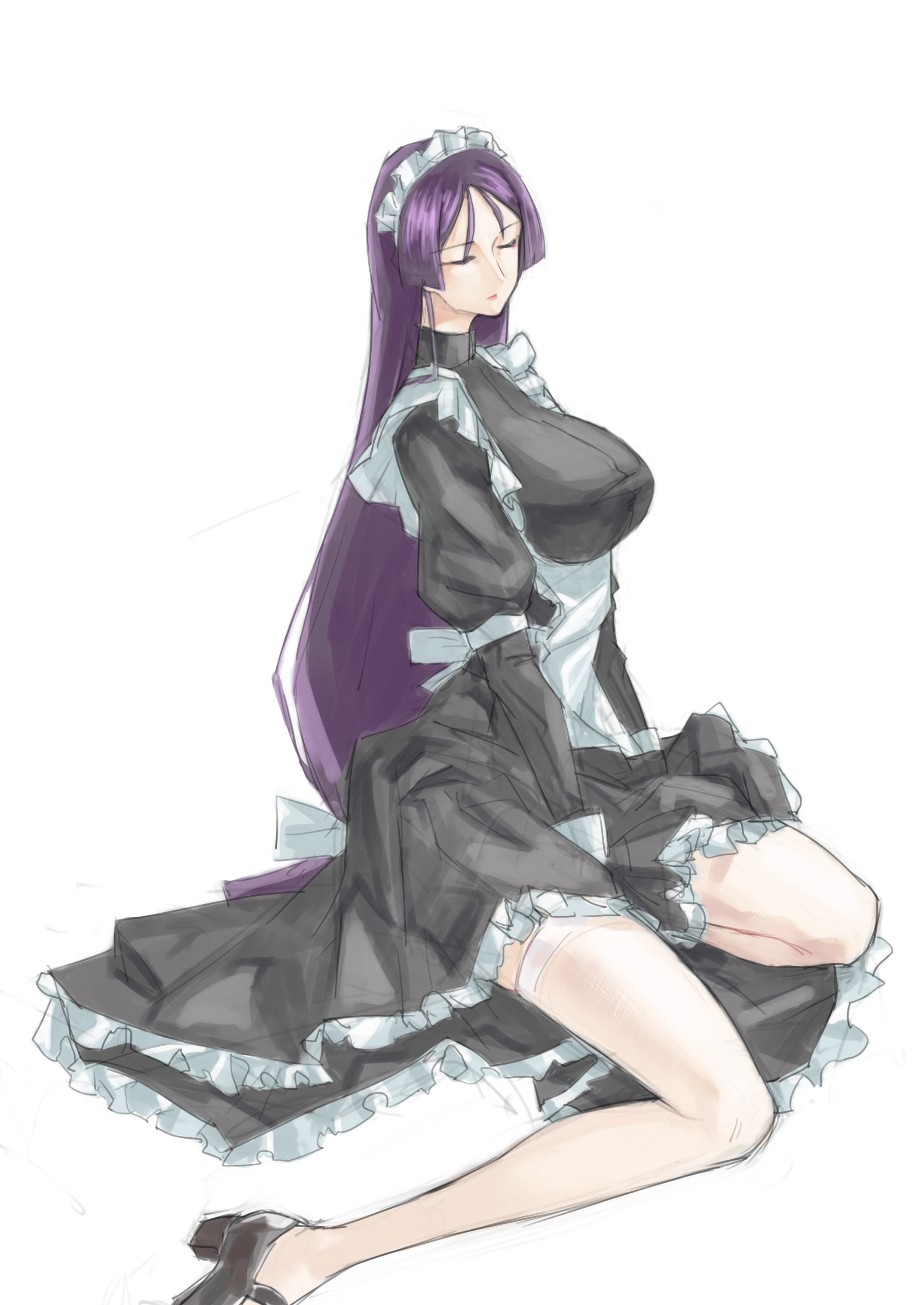 Safebooru - 1girl absurdres alternate costume apron bangs black dress black footwear breasts ...