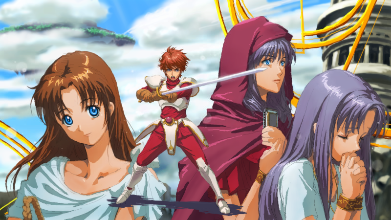 Safebooru - armor falcom feena (ys) floating island lilia lilia (ys) matsudo aya reah reah (ys ...