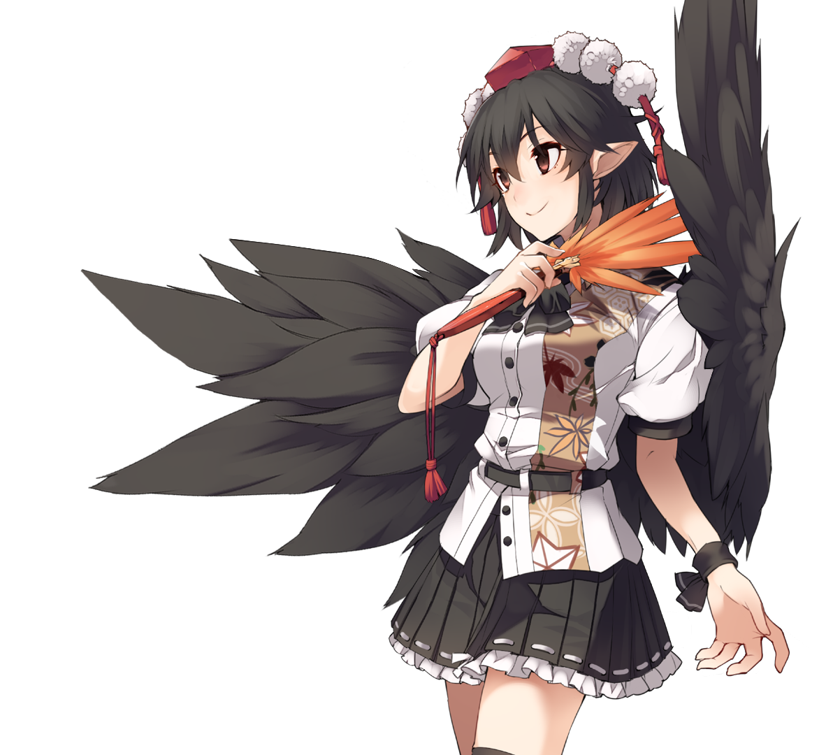 Safebooru - 1girl bird wings black skirt black socks black wings ...