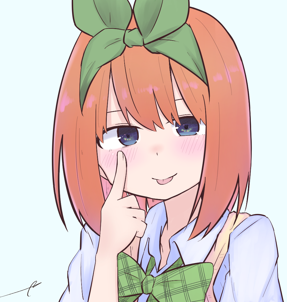 Safebooru - 1girl :p akanbe bangs blue background blue eyes blush bow ...