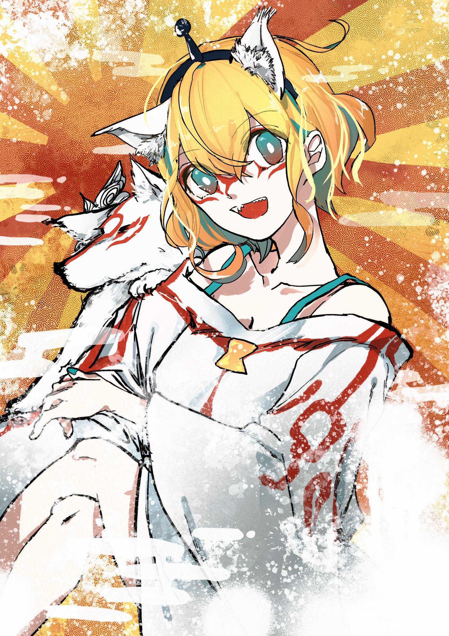 Safebooru - 1girl :d amano pikamee amaterasu animal ear fluff animal ears aqua nails bangs bare ...