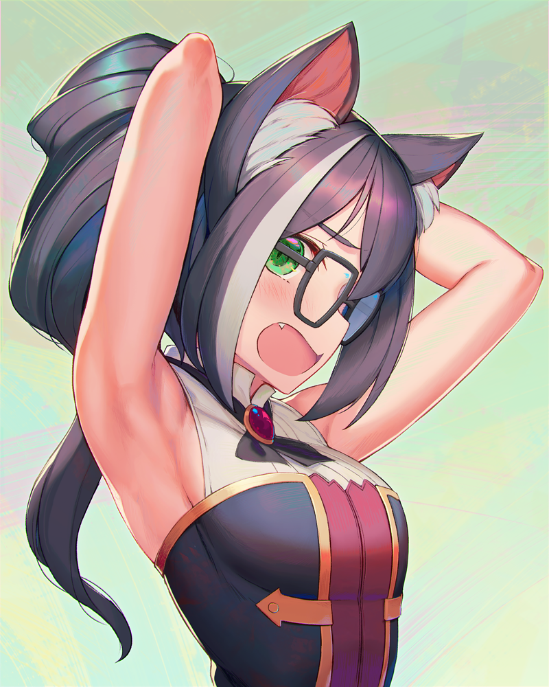 Safebooru - 1girl animal ear fluff animal ears armpits arms behind head arms up bangs bare arms ...