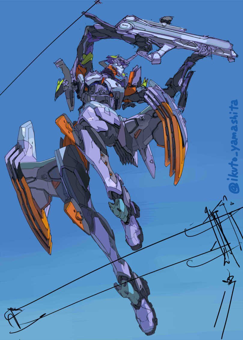 Safebooru - arms up blue sky eva 01 evangelion anima gun holding ...