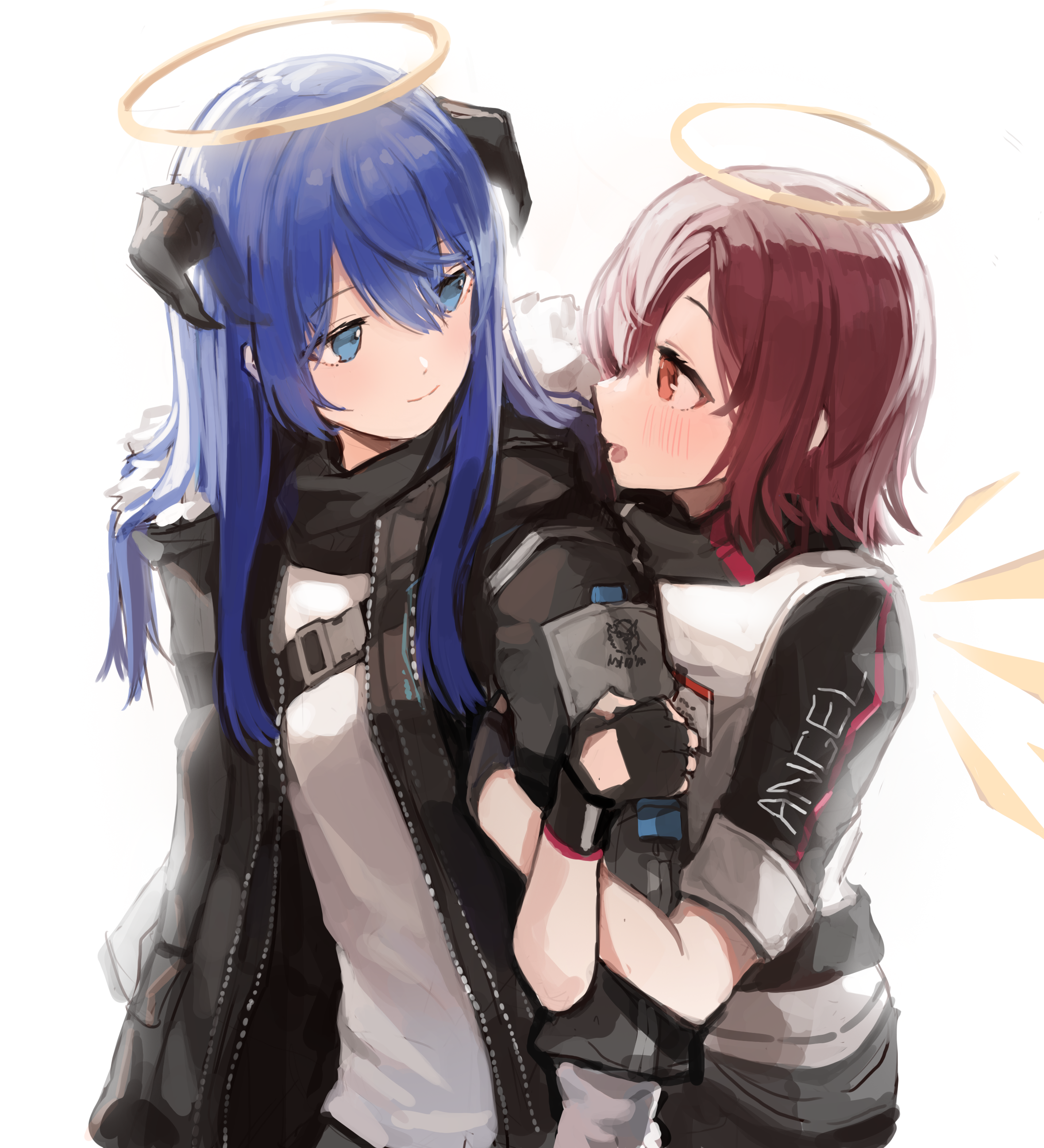 Safebooru - 2girls absurdres arknights arm hug blue eyes blue hair ...