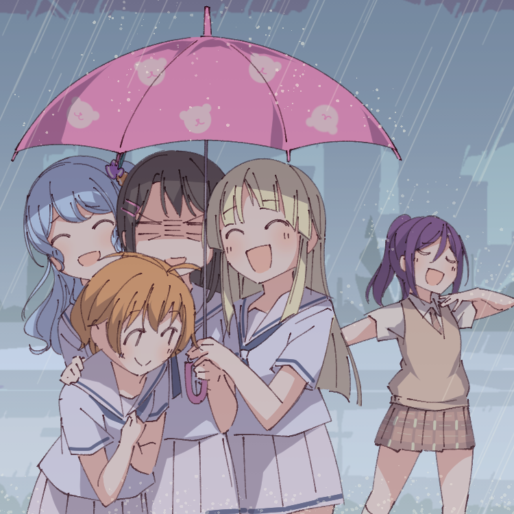 Safebooru - 5girls :d ^ ^ animal print ayasaka bang dream! bear print black hair blonde hair ...