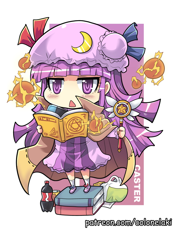 Safebooru - 1girl bag bangs blunt bangs book book stack can chibi cloak ...