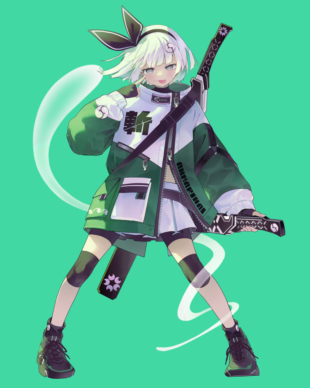 Safebooru - 1girl :p akanbe alternate costume belt bike shorts under skirt black belt black ...