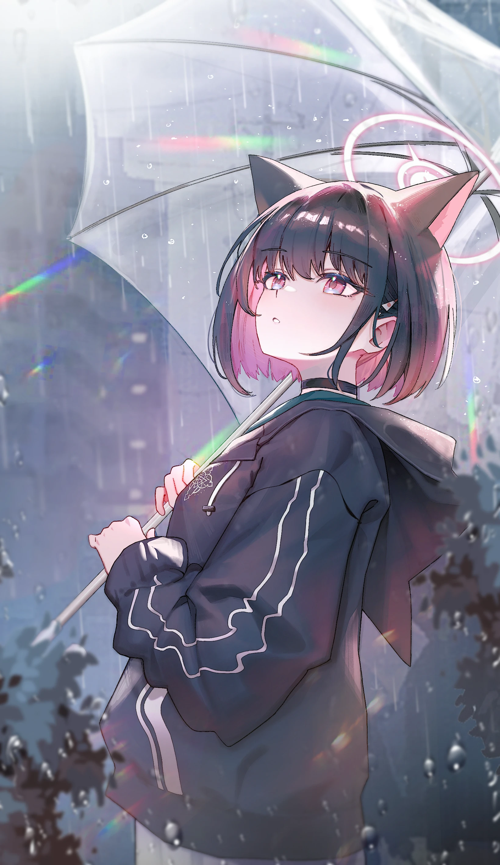 Safebooru - 1girl absurdres animal ears black choker black hair black hoodie blue archive cat ...