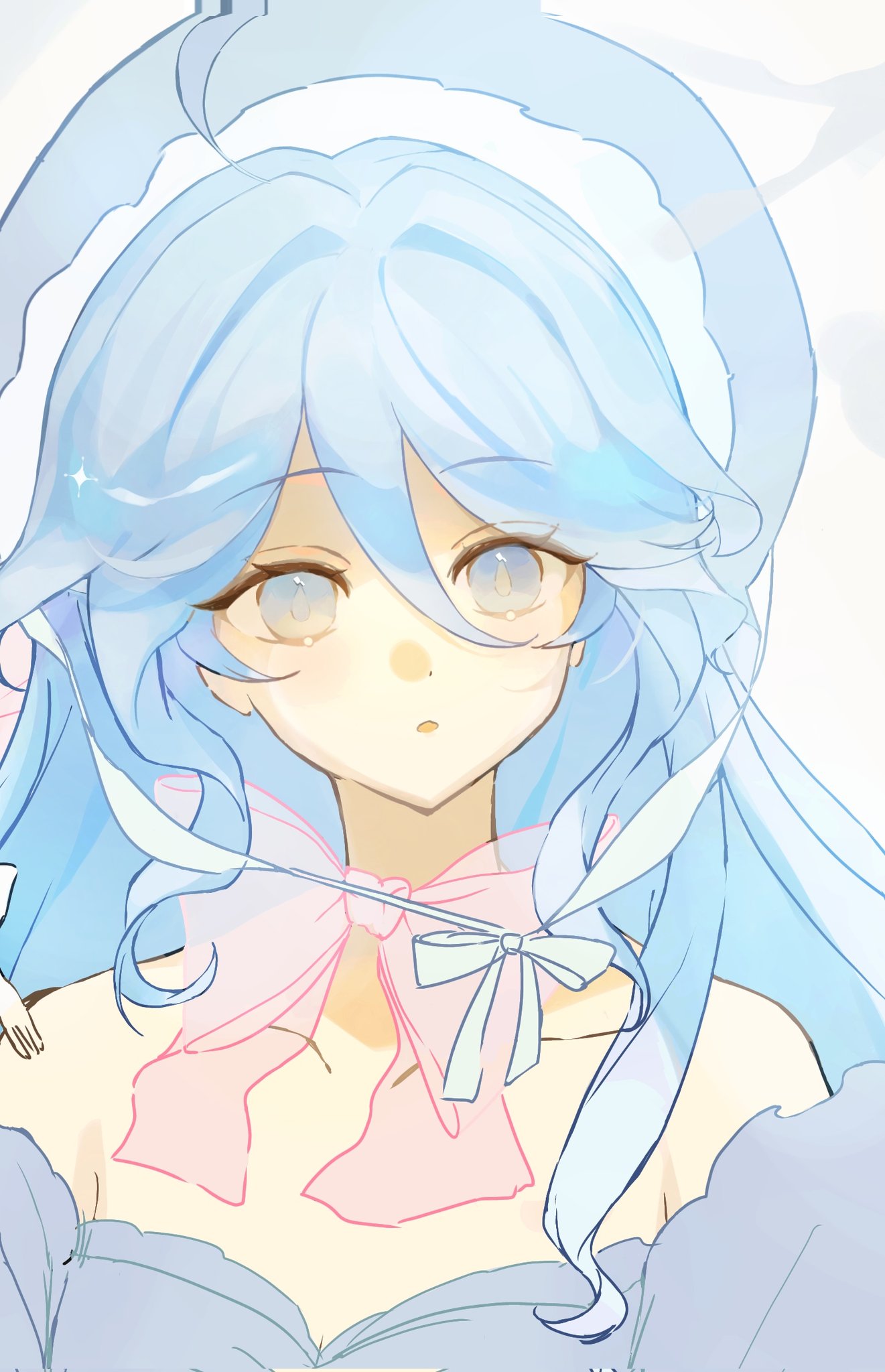 Safebooru - 1girl blue eyes blue hair bow collarbone drop-shaped pupils furina (genshin impact ...