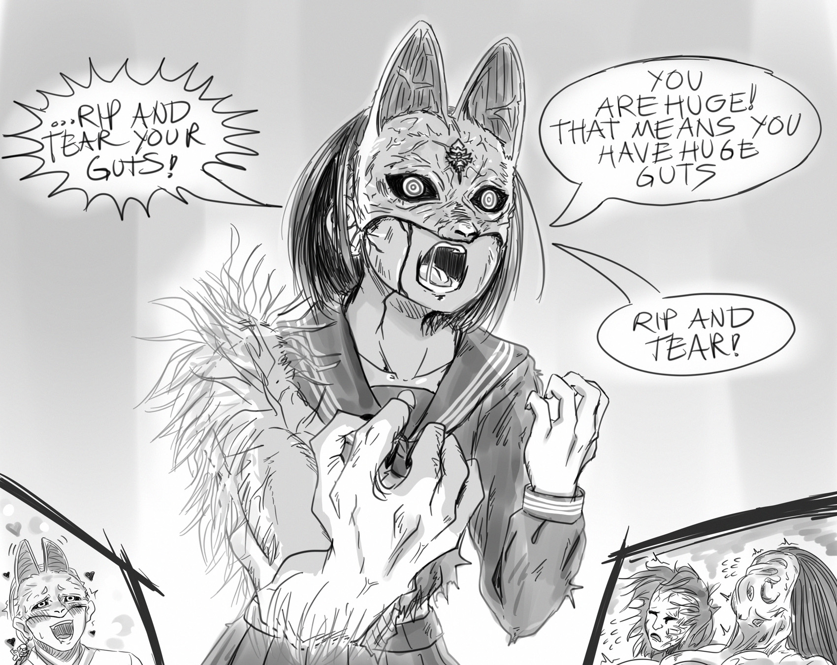 Safebooru - 1boy 1girl character request doom (series) fox mask fox mask (silent hill) grey ...