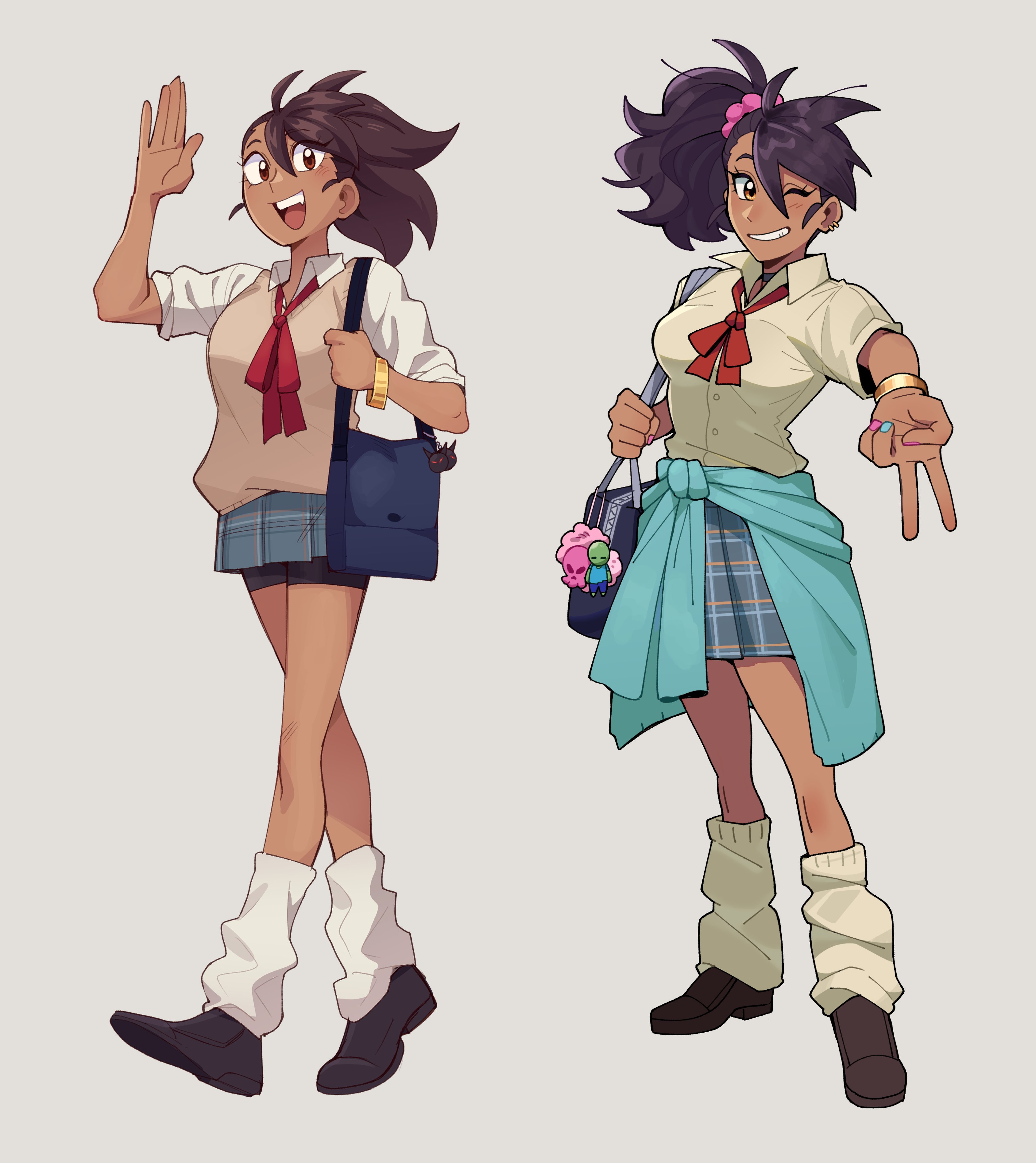 Safebooru - 2girls absurdres black shoes bracelet brown eyes brown hair brown sweater vest ...