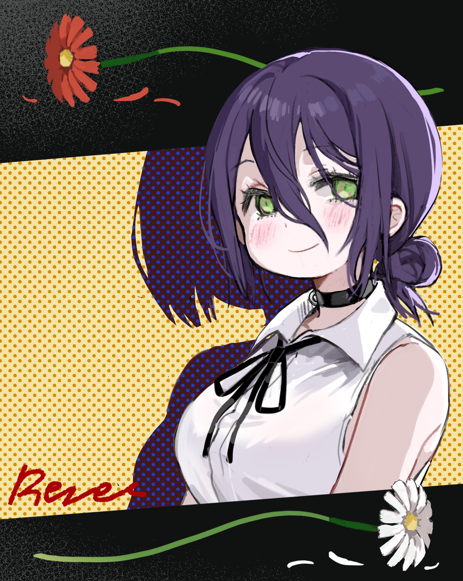 Safebooru - 1girl black choker black ribbon chainsaw man character name choker closed mouth ...