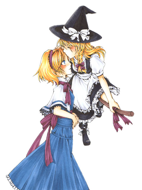Safebooru - alice margatroid blonde hair blue eyes blush braid broom broom riding closed eyes ...