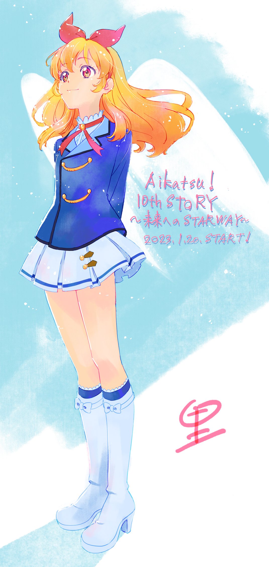 Safebooru - 1girl aikatsu! aikatsu! (series) arms behind back blazer blonde hair blue background ...