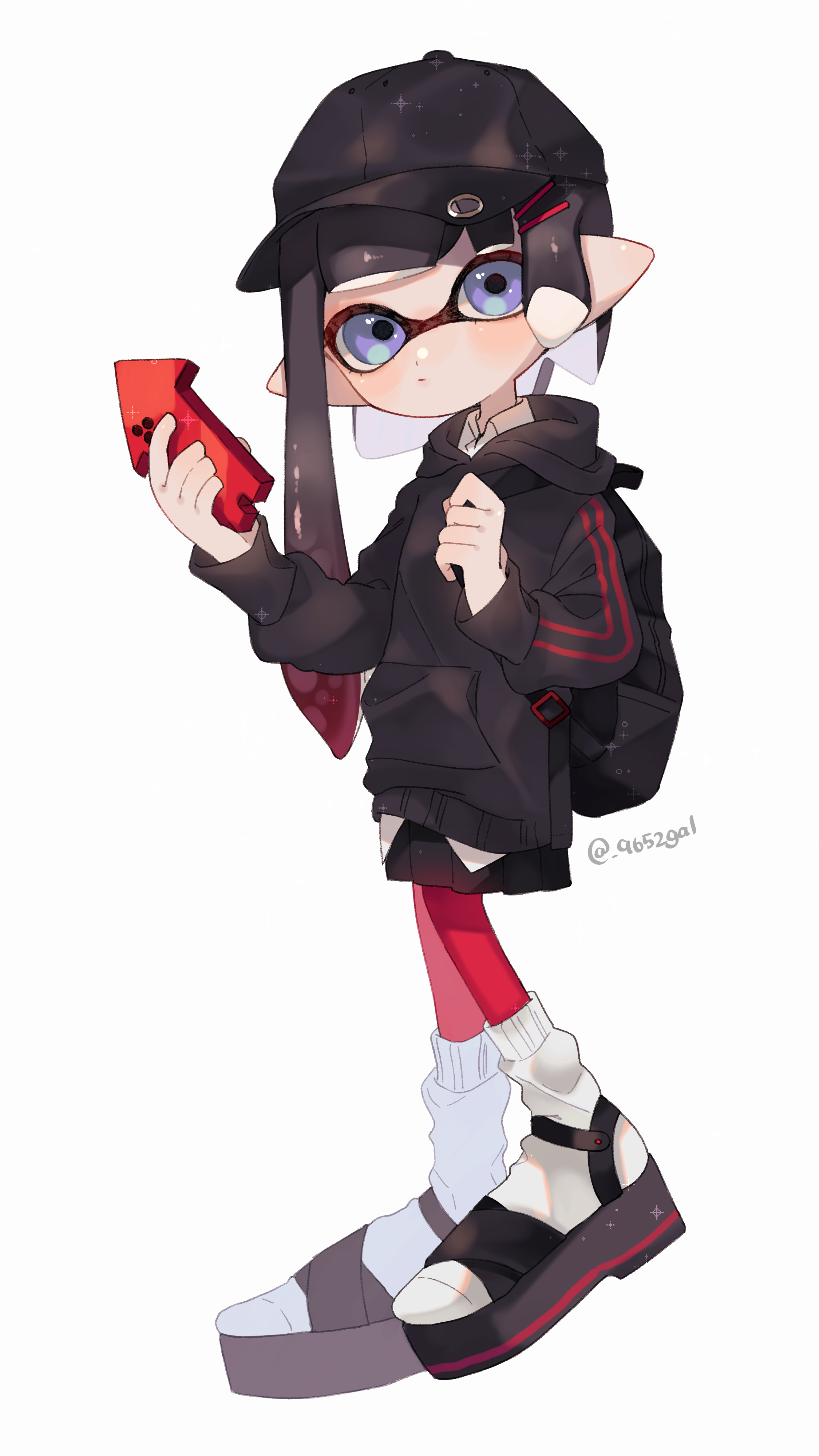 Safebooru - 1girl absurdres backpack bag black bag black footwear black hair black headwear ...