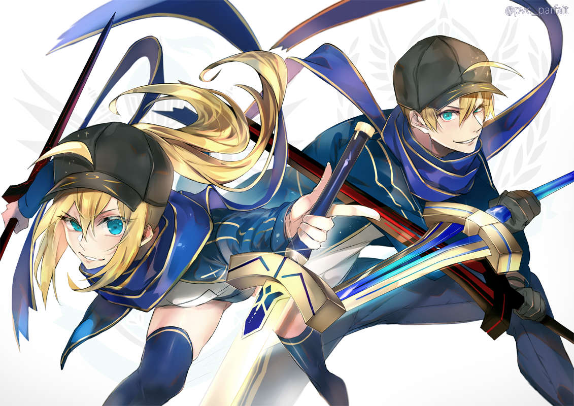Safebooru - 1boy 1girl ahoge arthur pendragon (fate) artoria pendragon (all) bangs baseball cap ...