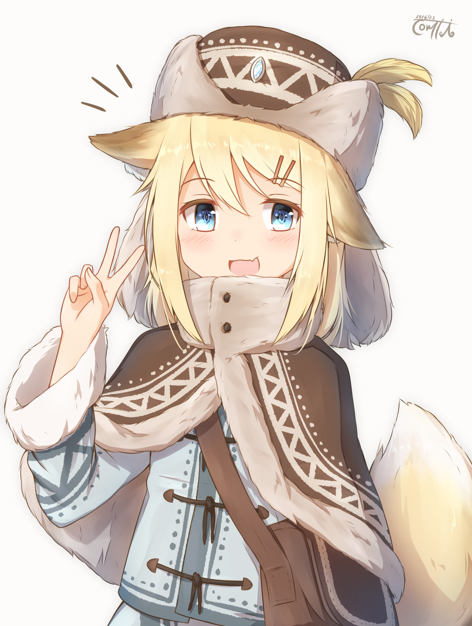 Safebooru - 1girl :d animal ear fluff animal ears bangs blonde hair blue eyes blue jacket blush ...