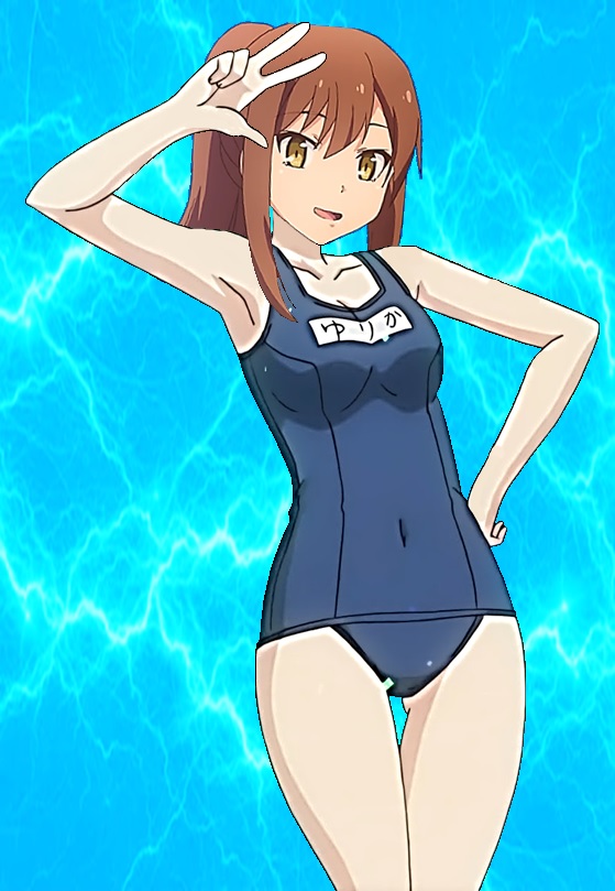 Safebooru - 1girl 2014 :d aoyama nanami armpits bangs bare arms blue swimsuit blunt bangs brown ...
