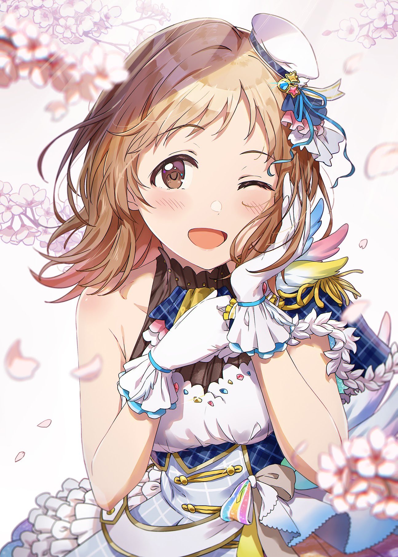 Safebooru - 1girl ;d ayano yuu (sonma 1426) bangs beret blue ribbon blurry blurry foreground ...