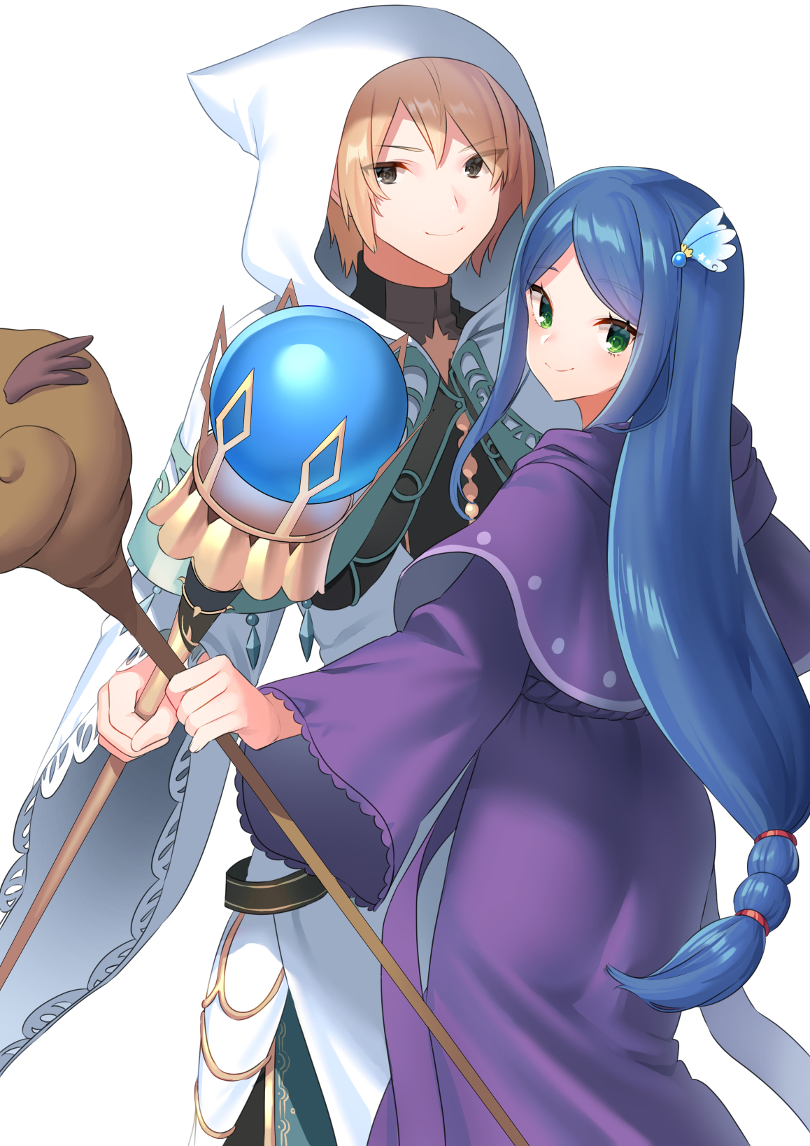 Safebooru - 1boy 1girl bangs black shirt blonde hair blue hair blush closed mouth eyebrows ...