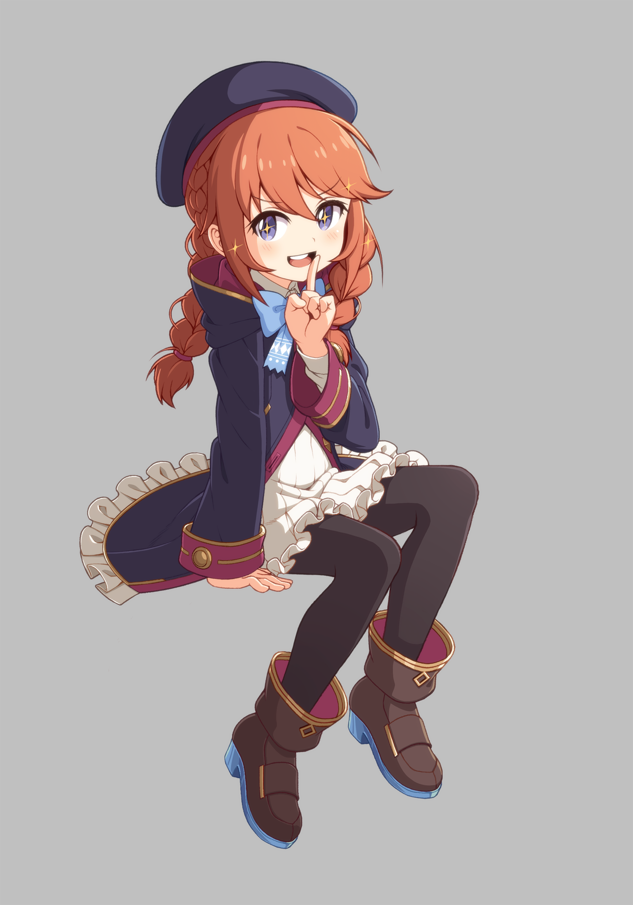 Safebooru - + + 1girl :d bangs beret black coat black headwear black legwear blue bow blue eyes ...