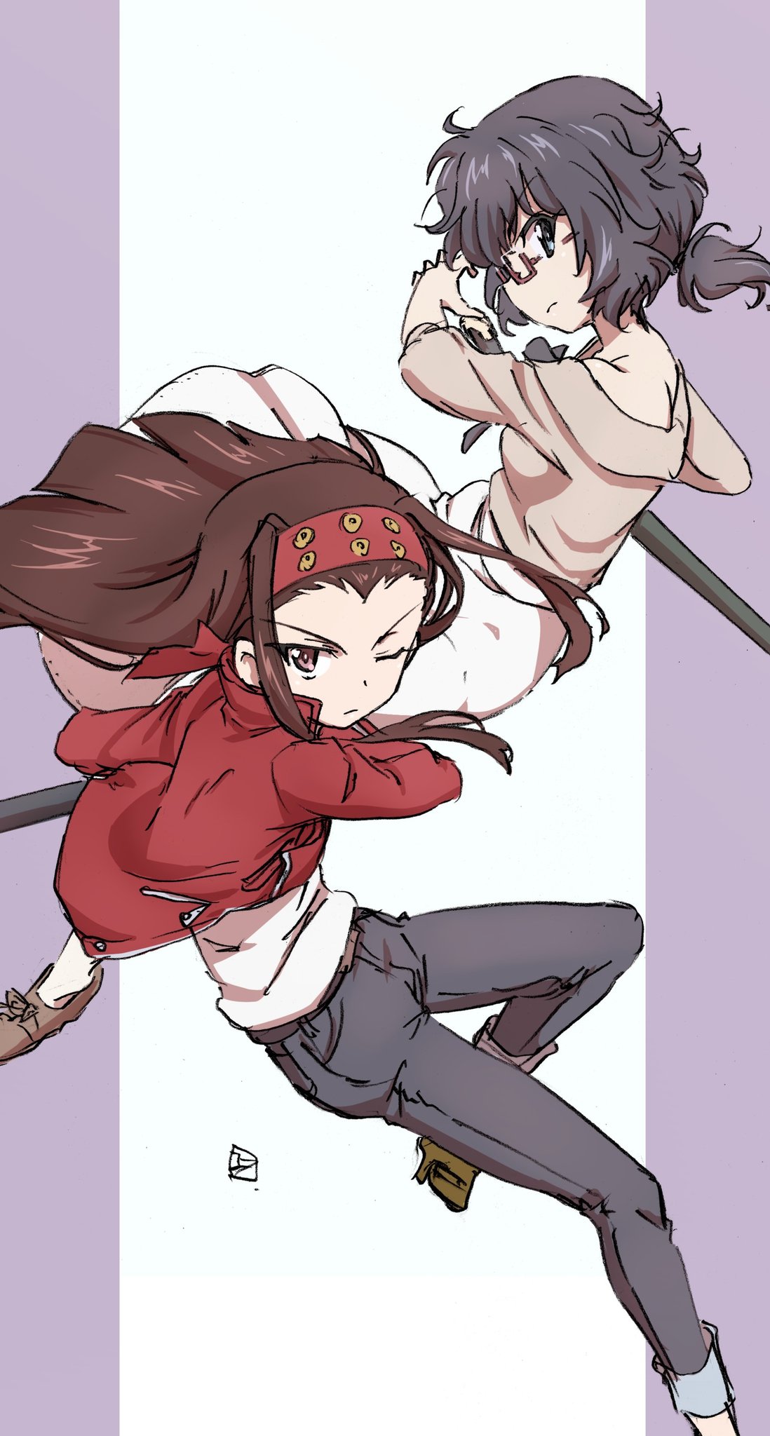 Safebooru - black hair blouse brown hair girls und panzer glasses ...