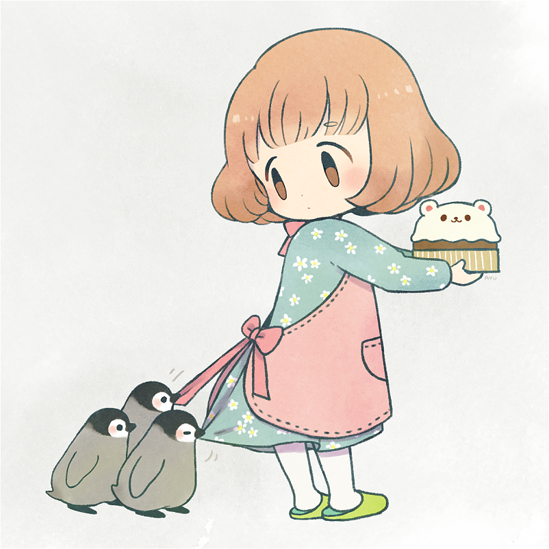 Safebooru - 1girl apron ayu (mog) bird blue dress blush blush stickers ...