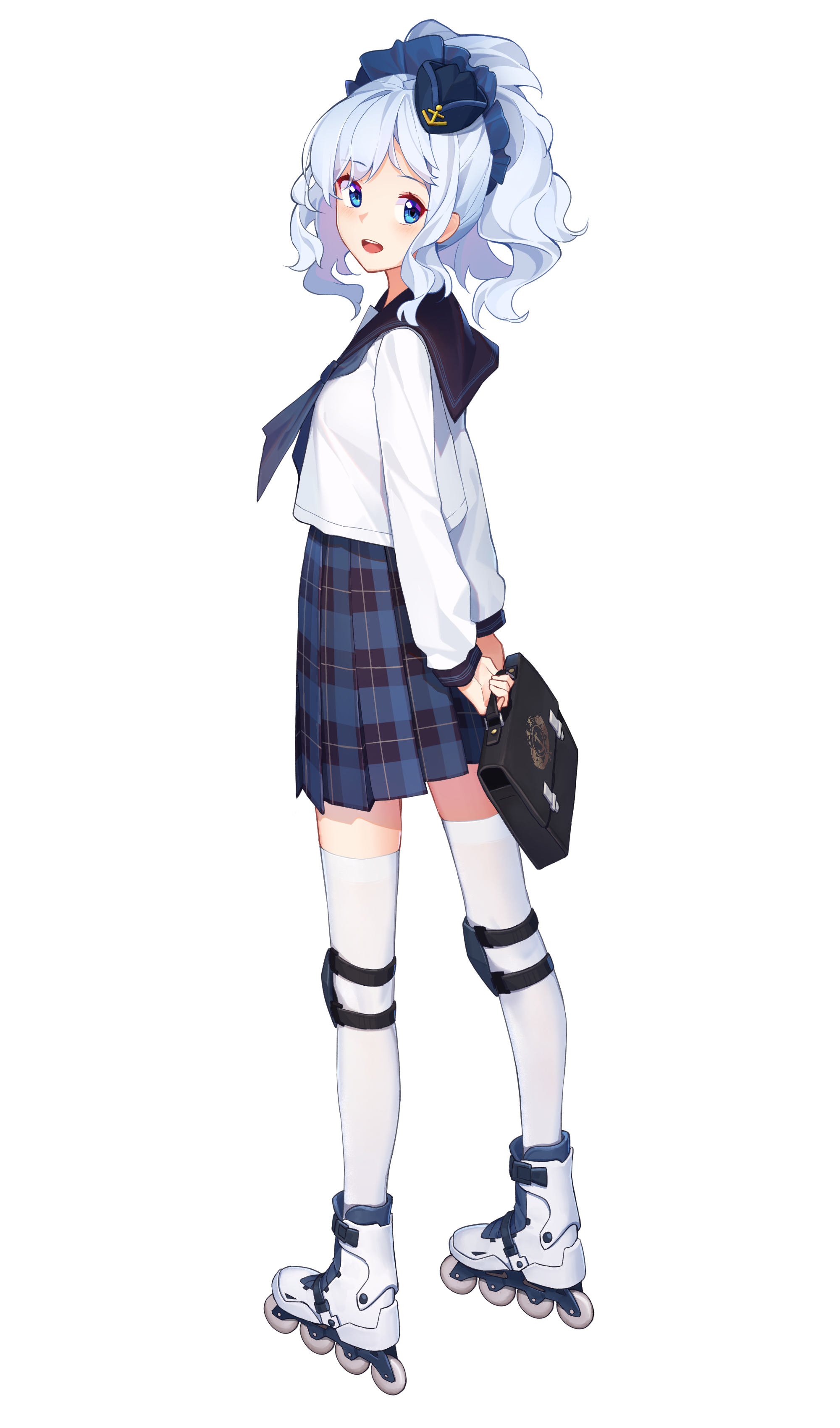 Safebooru - 1girl :d absurdres arms behind back arnold-s bag bangs black sailor collar blue eyes ...