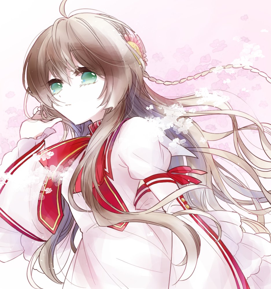 Safebooru - 1girl adjusting hair ahoge braid brown hair chogi ...