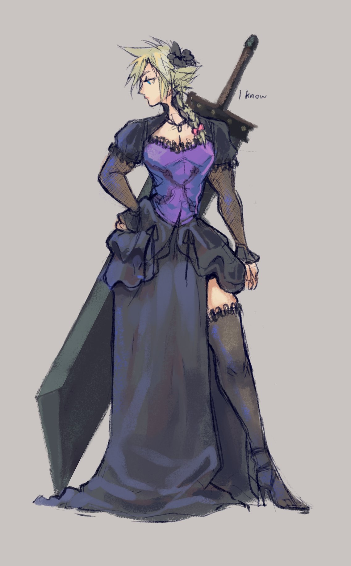 Safebooru - 1boy blonde hair bow braid buster sword cloud strife crossdressinging final fantasy ...