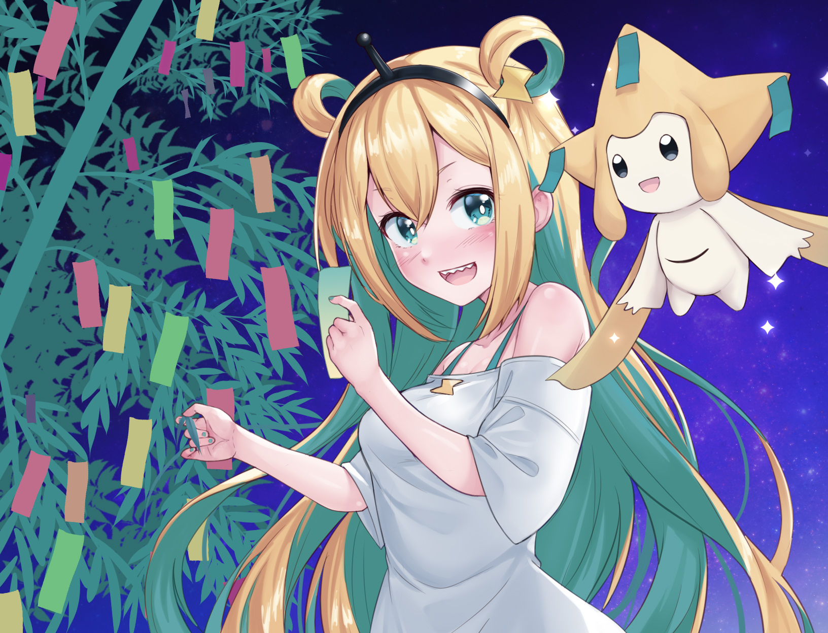 Safebooru - 1girl :d alternate hair length alternate hairstyle amano pikamee aqua camisole aqua ...