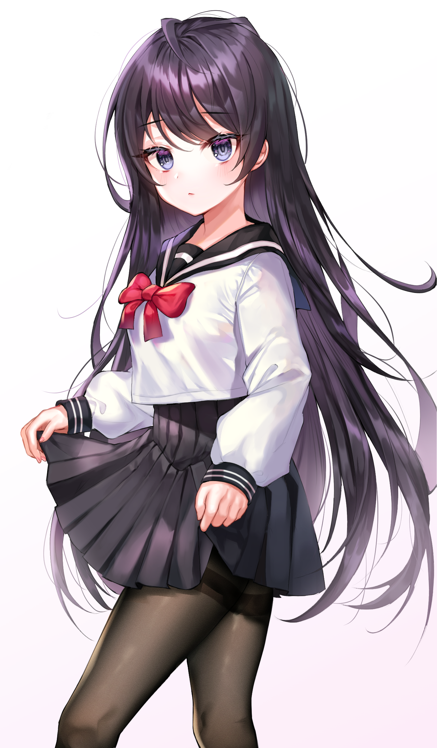 Safebooru - 1girl absurdres ahoge bangs black eyes black hair black legwear black sailor collar ...