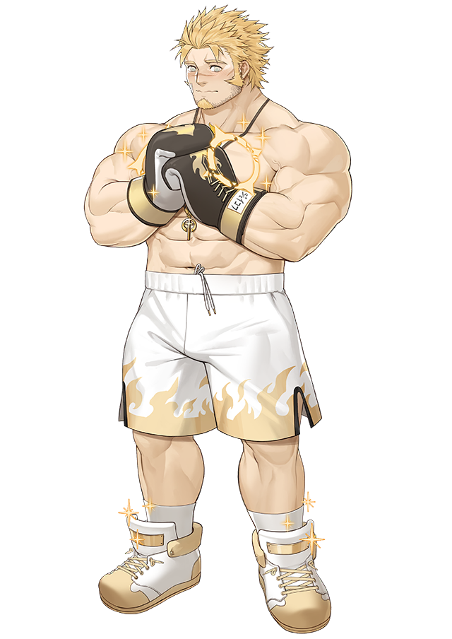 Safebooru - 1boy abs bara beard blonde hair blush bulge chest facial hair full body gomtang ...