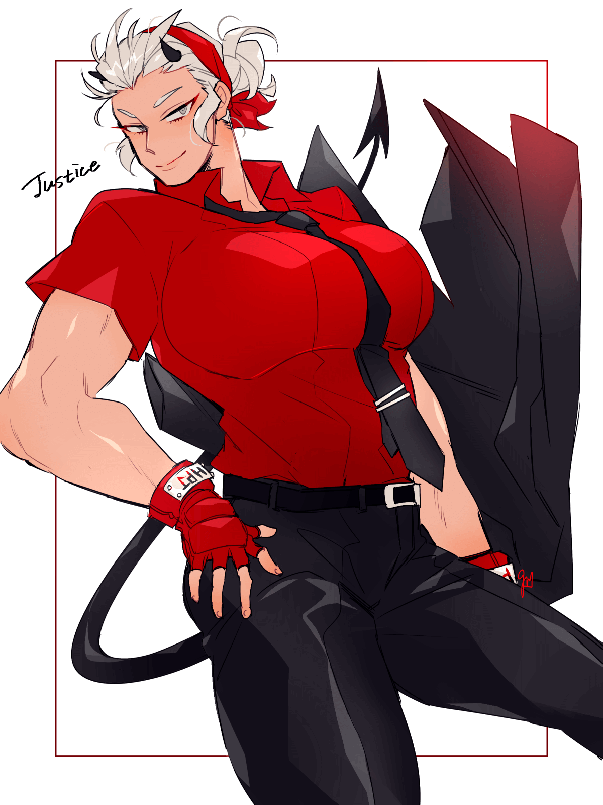 Safebooru - 1girl black horns breasts demon girl demon horns demon tail fingerless gloves gloves ...