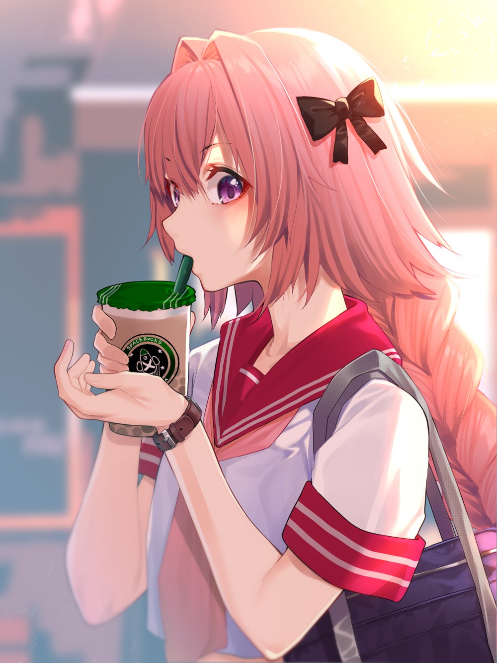 Safebooru - 1boy astolfo (fate) bag bangs black bow blush bow braid ...