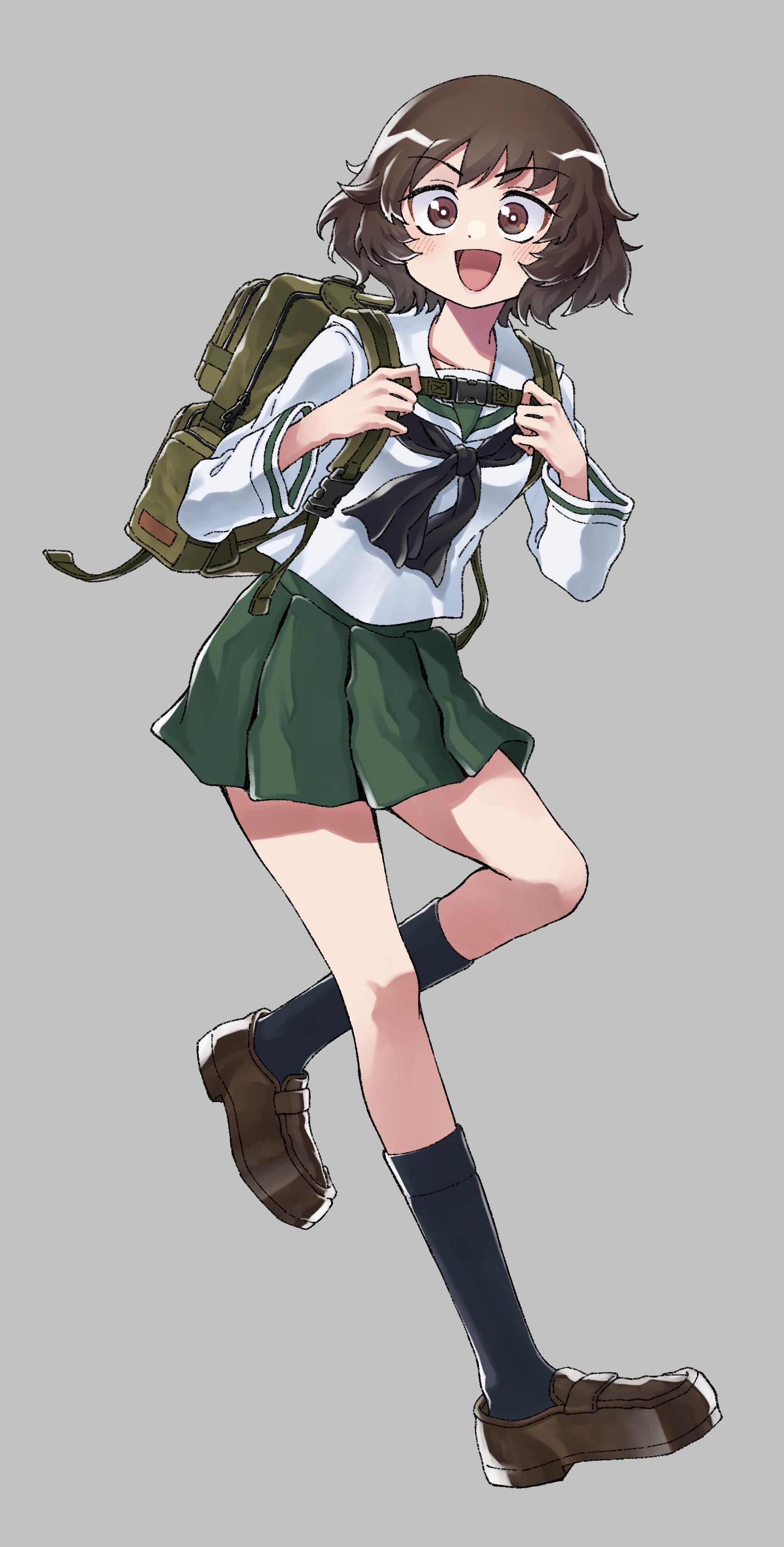 Safebooru - 1girl absurdres akiyama yukari backpack bag black legwear black neckwear blush brown ...