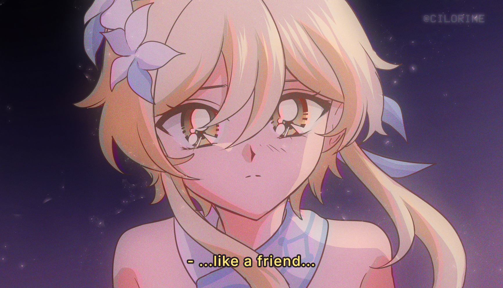 Safebooru - 1990s (style) 1girl artist name blonde hair cilorine closed mouth flower genshin ...