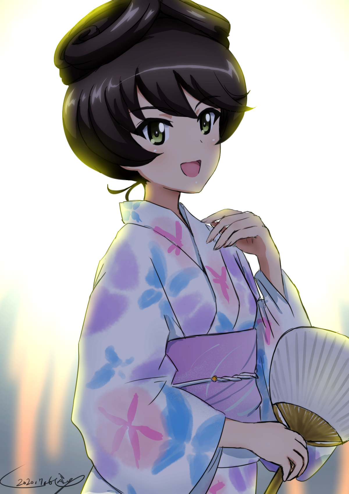 Safebooru - 1girl animal print artist name backlighting bangs brown ...